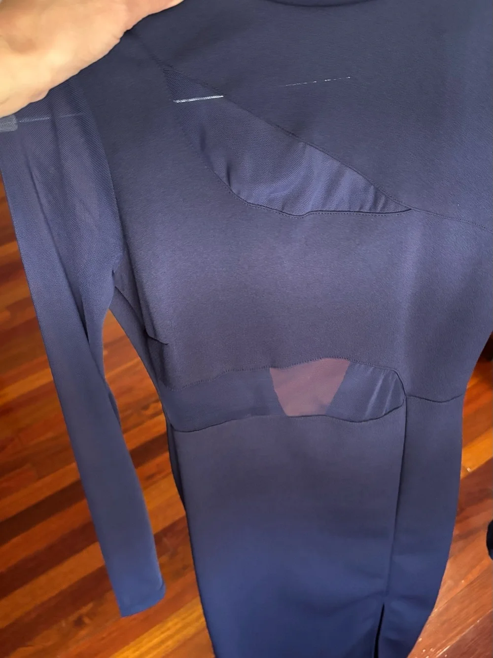 Dresses | Navy Blue Cutout Sheer Sleeve Midi Dress | Poshmark